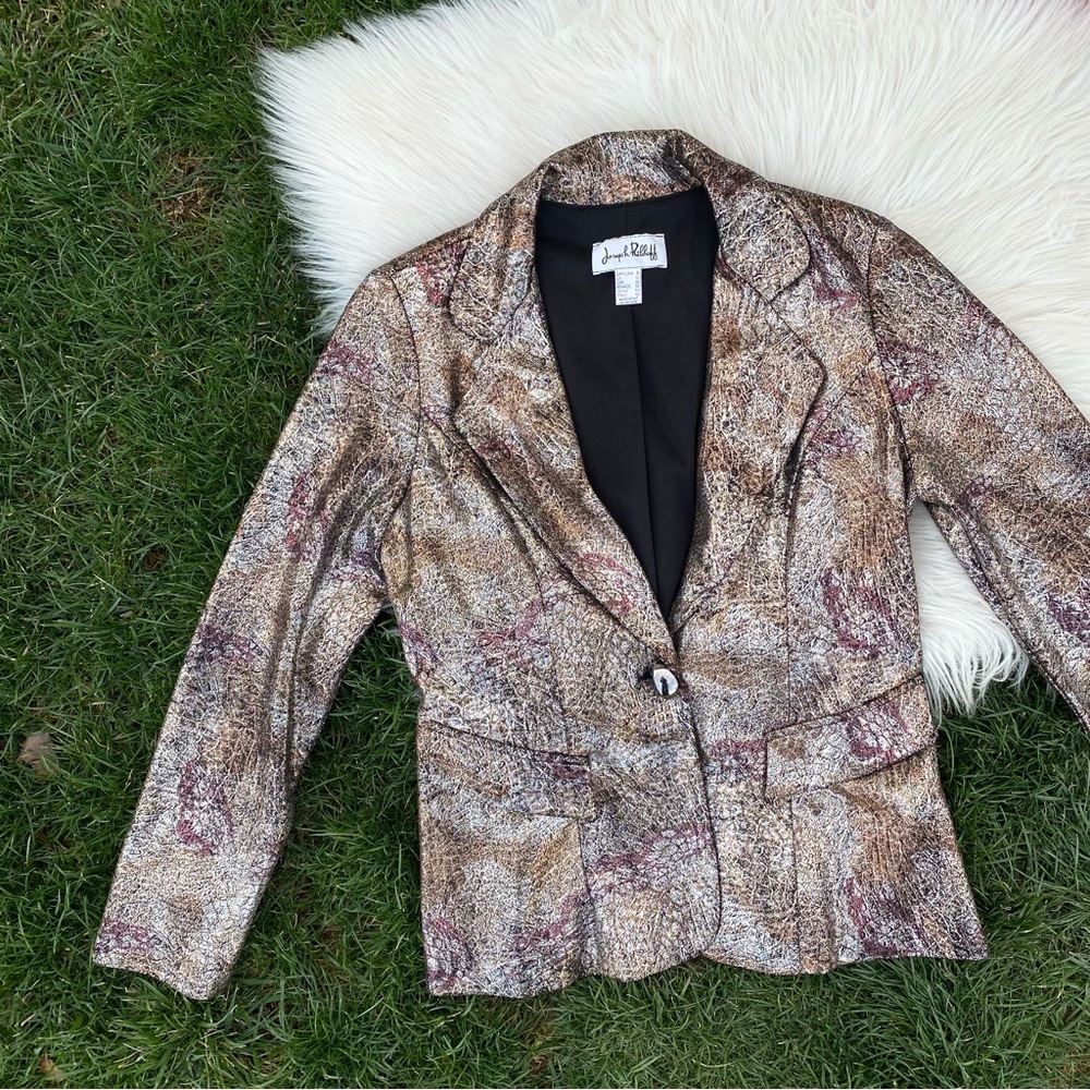 Joseph Ribkoff Silver Metallic Jacket Blazer 8 Medium - Gem